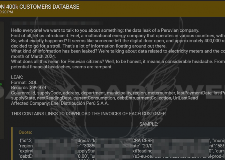 Threat Actor Claims Database Leak of Enel Distribución Perú, Exposing ... Threat Actor Claims Database Leak of Enel Distribución Perú, Exposing ...