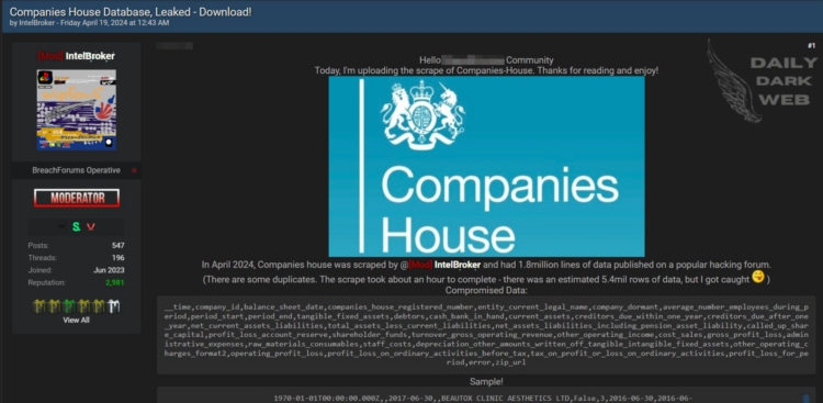 IntelBroker Allegedly Screaped Companies House Data, Exposing Data ...