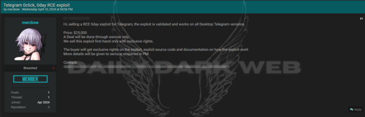 Threat Actor Allegedly Selling Zero-Click RCE Exploit, Targeting ... Threat Actor Allegedly Selling Zero-Click RCE Exploit, Targeting ...