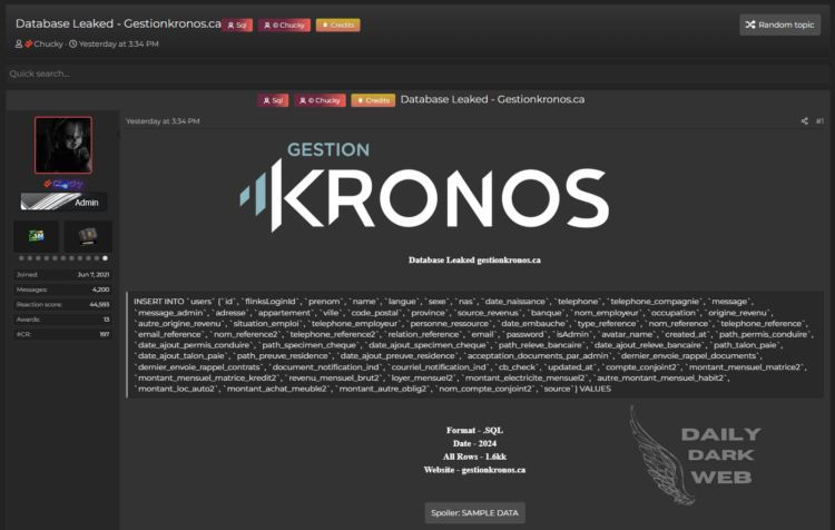 Chucky Allegedly Leaks Gestion Kronos Database Containing 1.6 Million ...