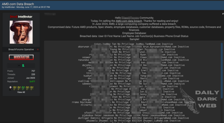 IntelBroker Allegedly Breaches AMD, Exposing Products Informations and ...