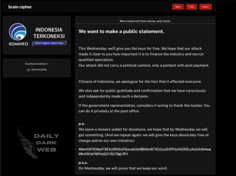 Brain Cipher Ransomware Group to Release Decryption Keys for Indonesia ...