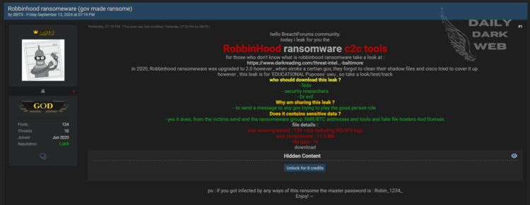 Threat Actor Allegedly Leaks RobbinHood Ransomware C2C Tools, Exposing ...