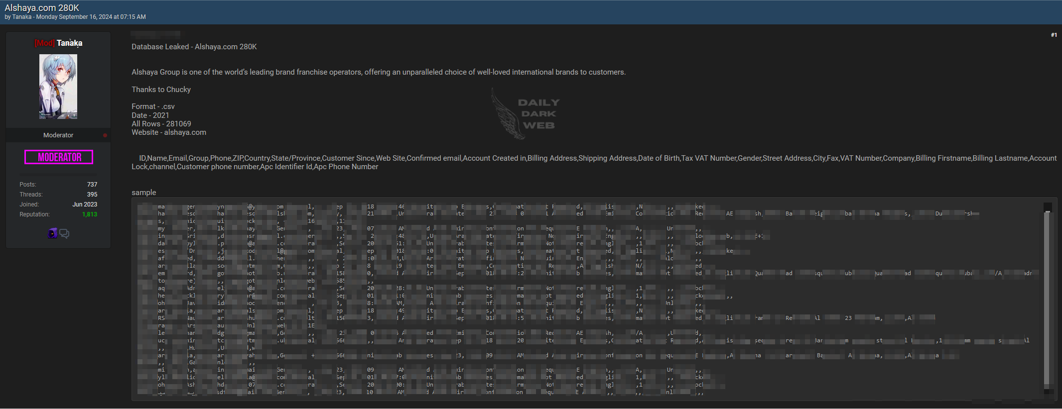 280K Customer Records from Alshaya Group Allegedly Leaked on Dark Web - Daily Dark Web
