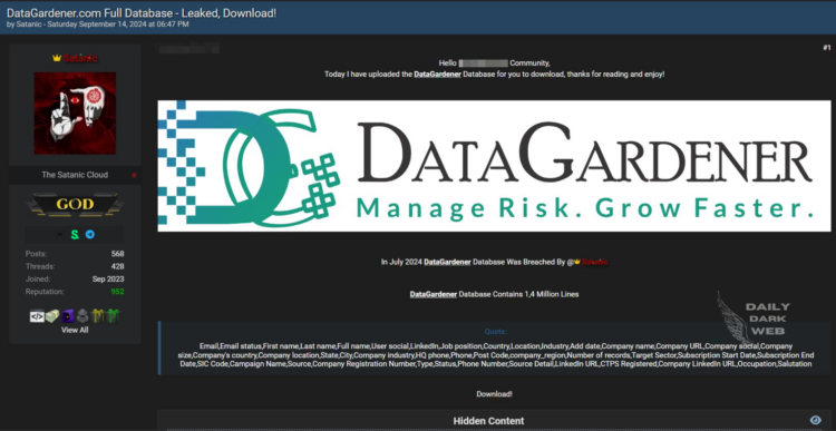 A Threat Actor Claims to Breach of DataGardener Database, 1.4 Million ...