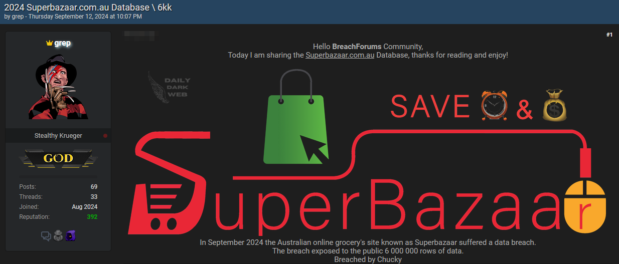 Online Grocery Store Superbazaar Allegedly Breached 6M Records Exposed - Daily Dark Web
