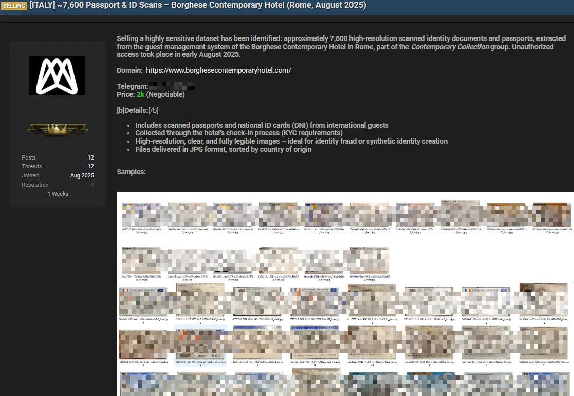 Borghese Contemporary Hotel Allegedly Breached - 7,600 Guest Passports and IDs for Sale - Daily ...