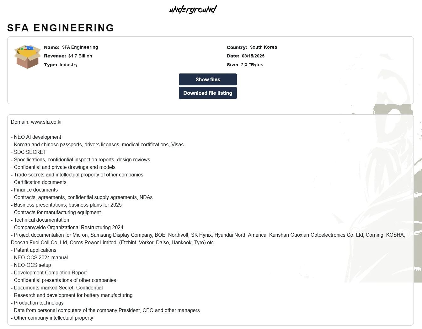 SFA Engineering Allegedly Hit by Ransomware Attack - 2.3TB of Data Leaked - Daily Dark Web