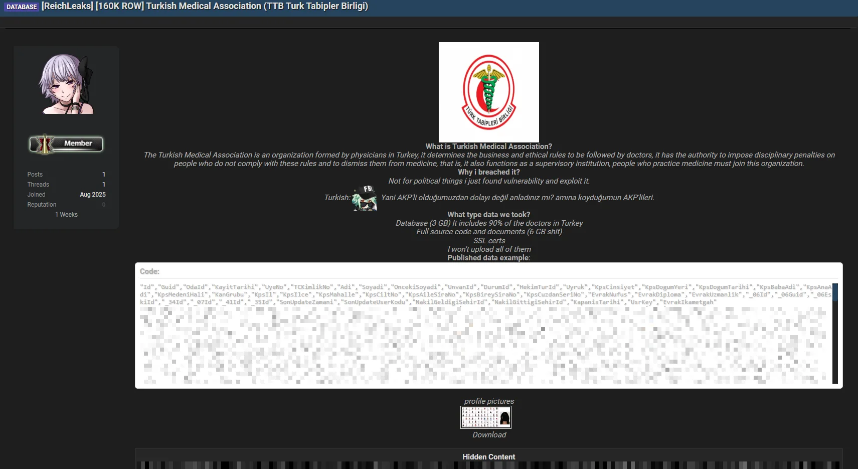 Turkish Medical Association Allegedly Breached - Sensitive Data of Doctors Exposed - Daily Dark Web