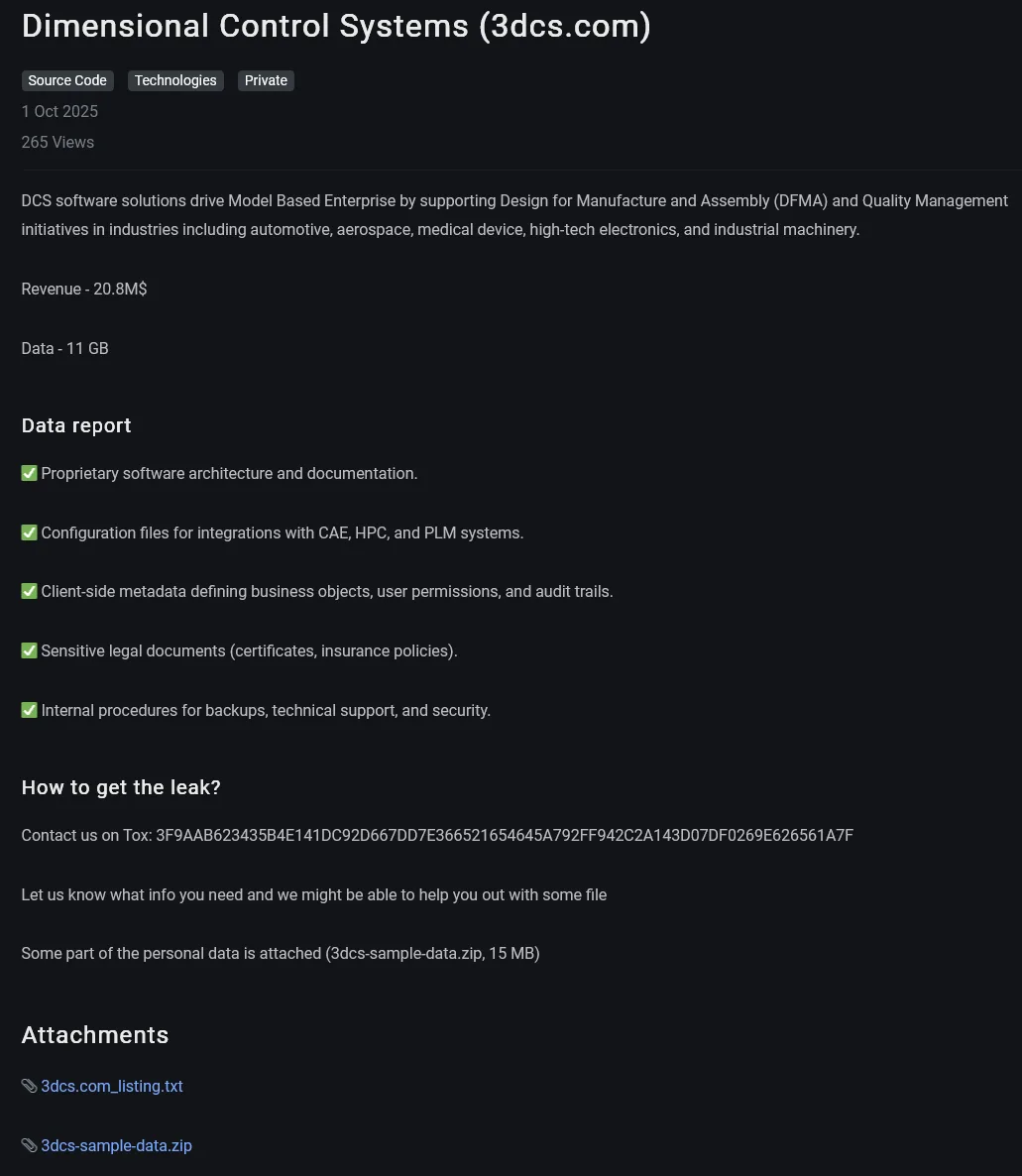 Dimensional Control Systems Hit by J Ransomware - Daily Dark Web
