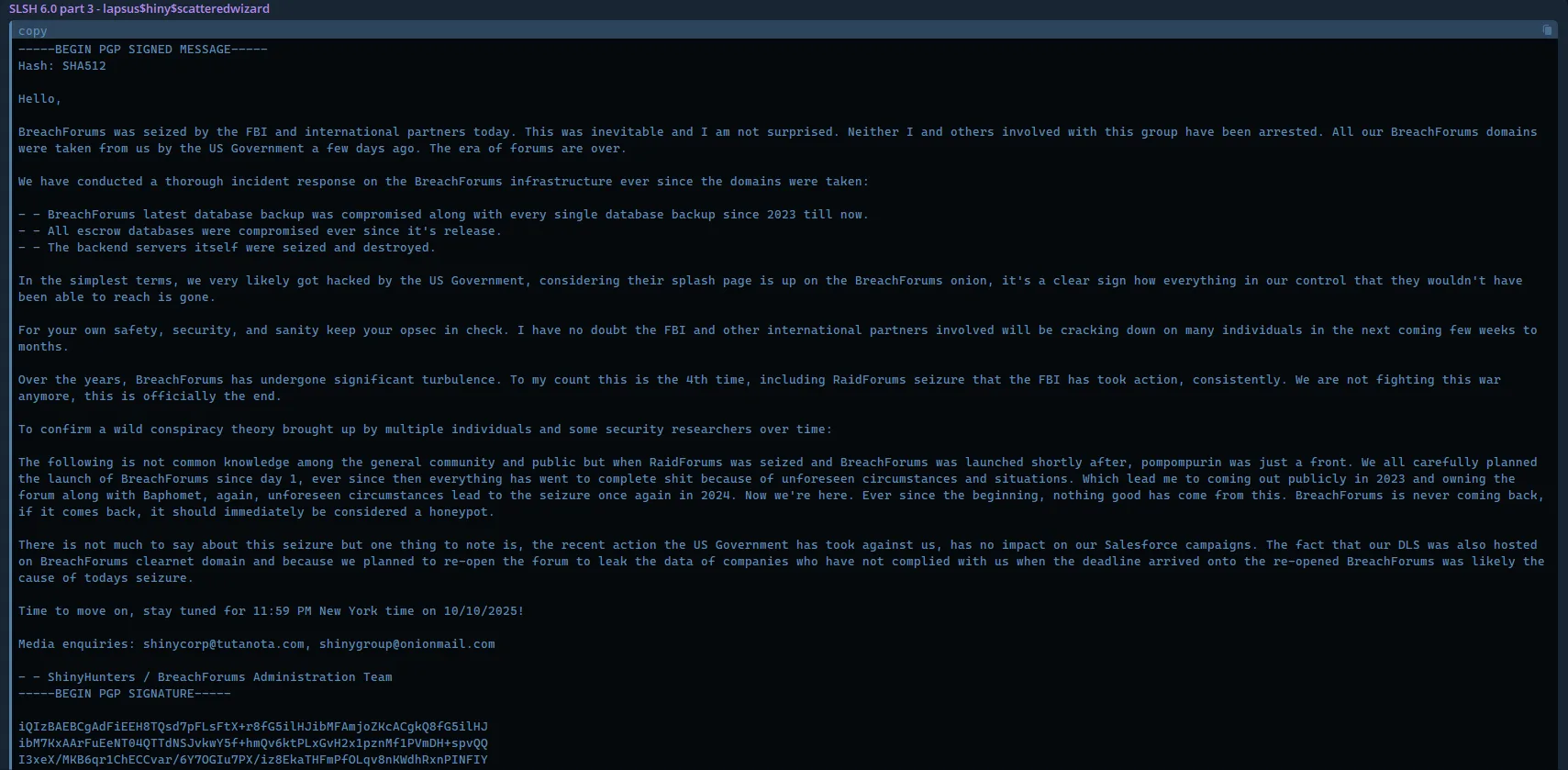 BreachForums Seized by FBI and Global Partners in Takedown - Daily Dark Web