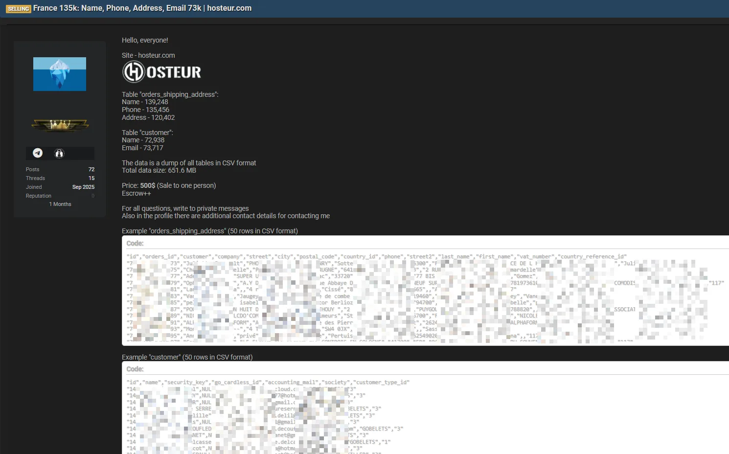 Hosteur Data Breach - Daily Dark Web