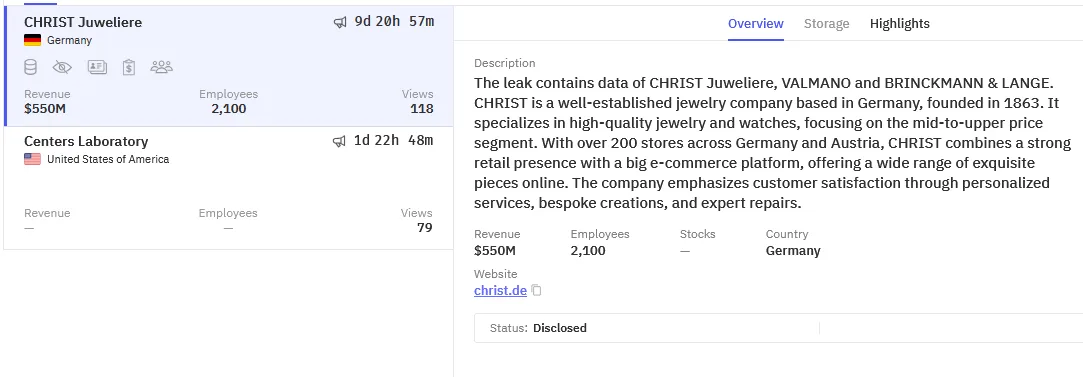Worldleaks Ransomware Hits CHRIST Juweliere and Centers Laboratory ...