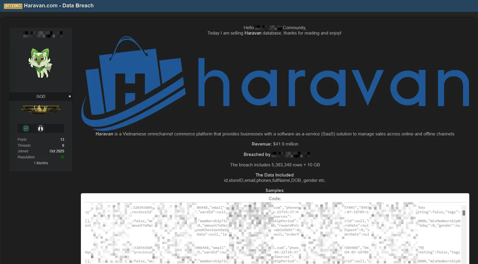 Haravan Data Breach: Records for 5.3 Million Vietnamese eCommerce ...