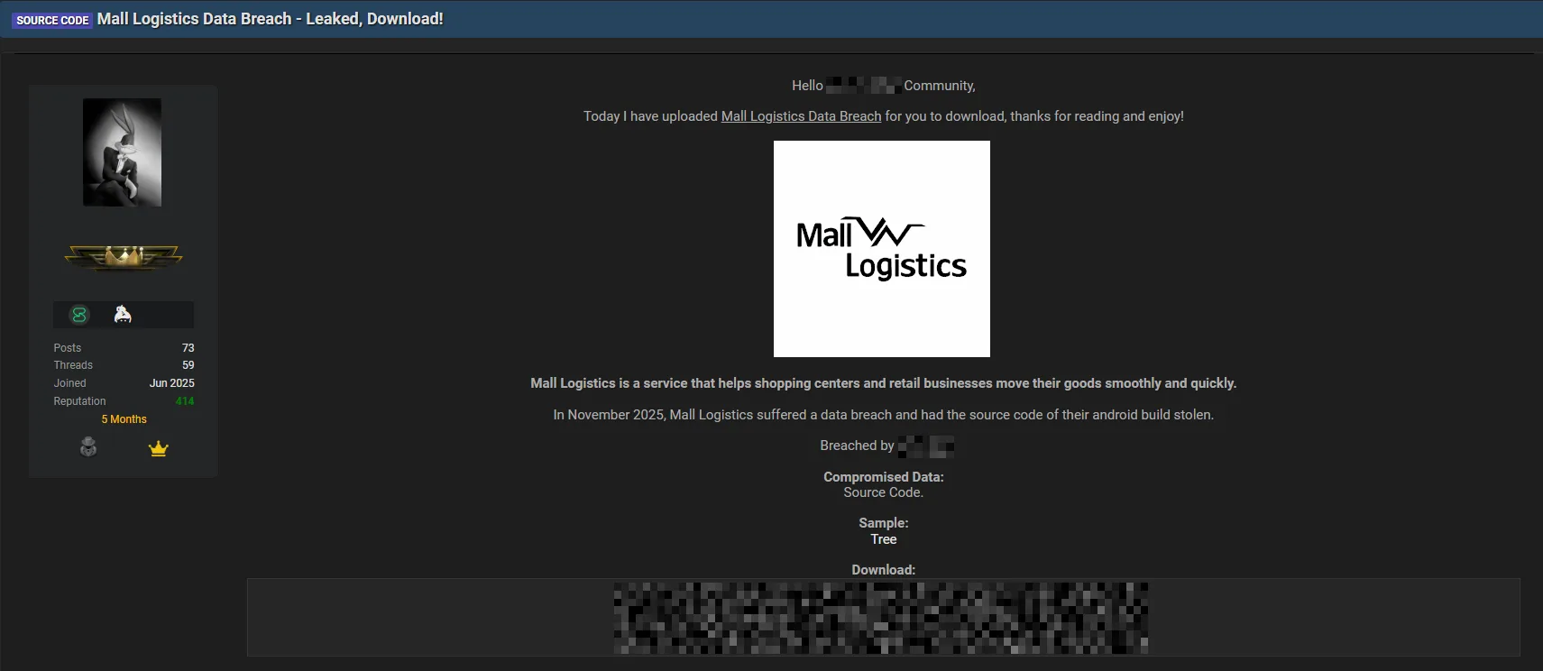 Mall Logistics Source Code Leaked Data Breach - Daily Dark Web