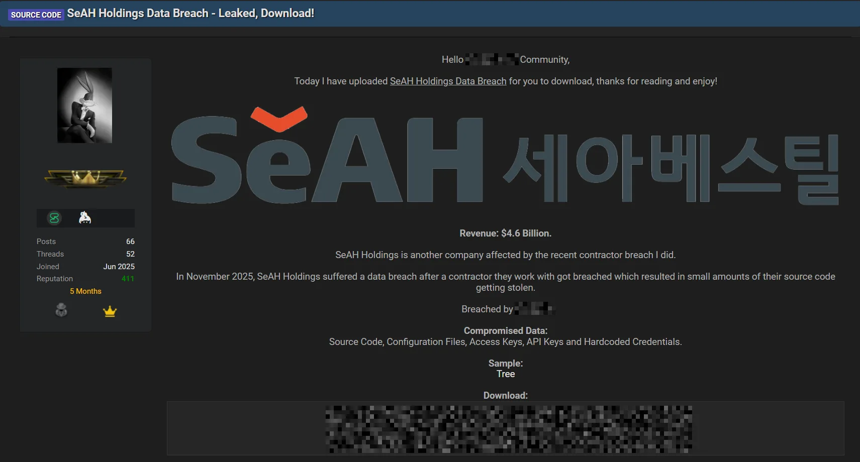 SeAH Holdings Data Breach Exposes Source Code and Keys - Daily Dark Web