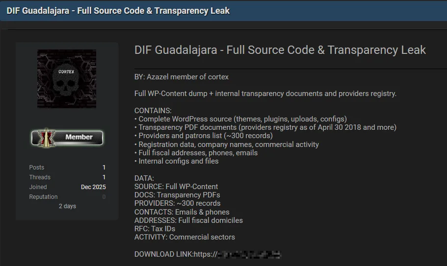 DIF Guadalajara Data Breach and Source Code Leak - Daily Dark Web