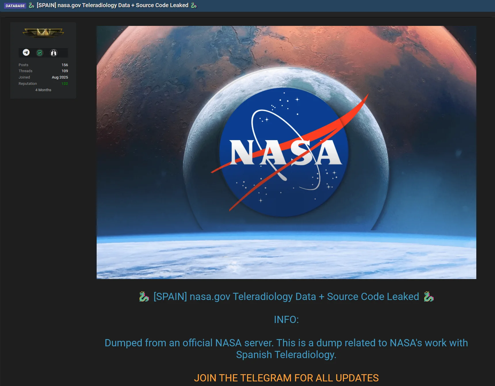 NASA Data Breach: Spanish Teleradiology Data and Source Code Leaked ...