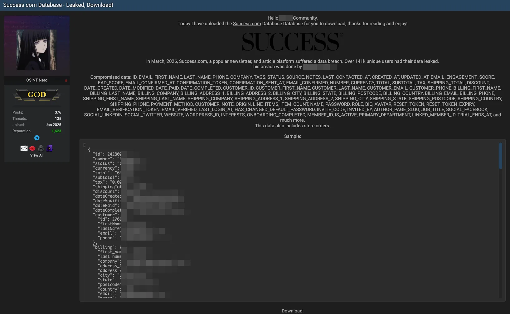 Success Magazine Data Breach: 141K Users' Personal Data Leaked - Daily ...