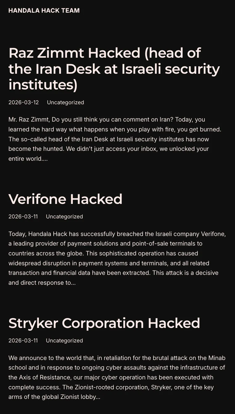 Handala Hack Team Breach: Raz Zimmt, Verifone, Stryker - Daily Dark Web